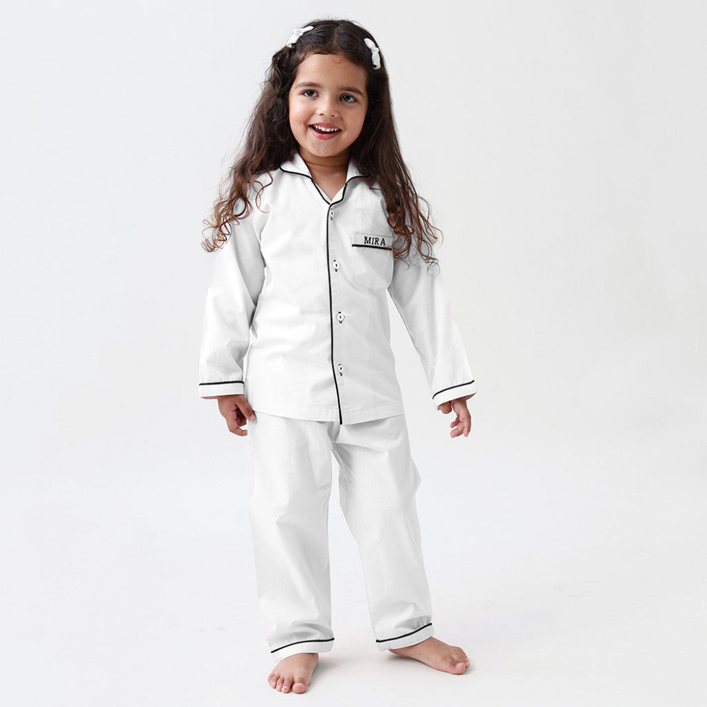 Classic White Pajama Set For Kids | littleweststreetglobal