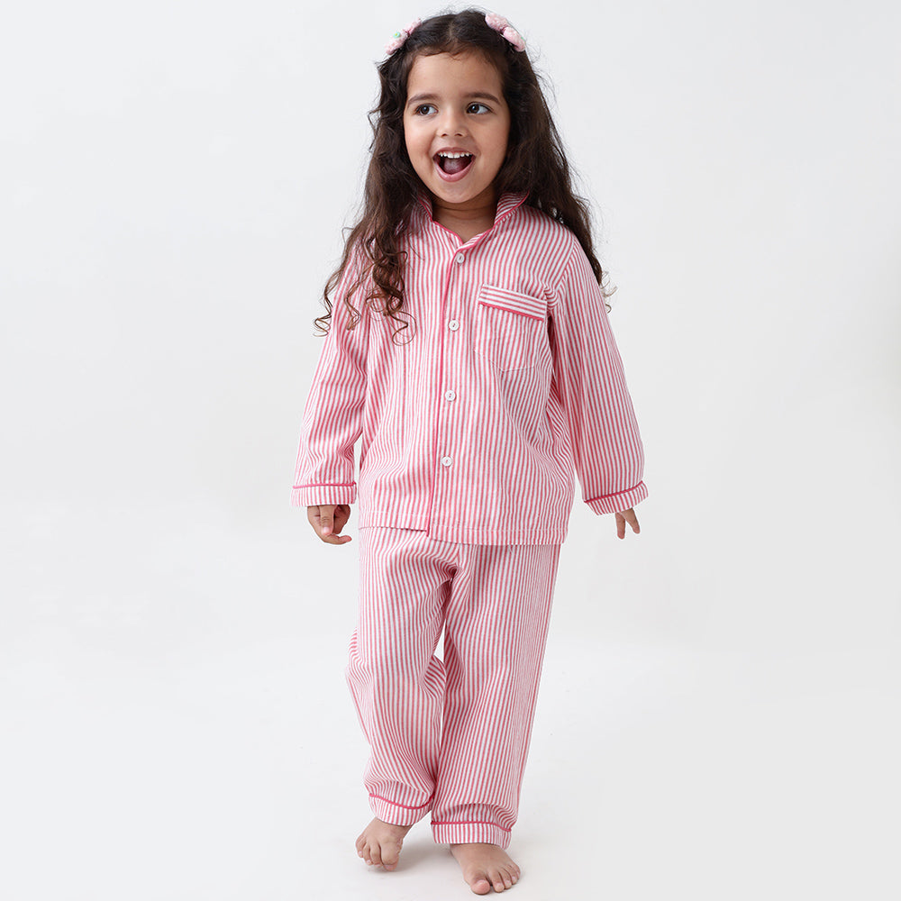 Classic Pink Stripes Pajama Set For Kids | littleweststreetglobal