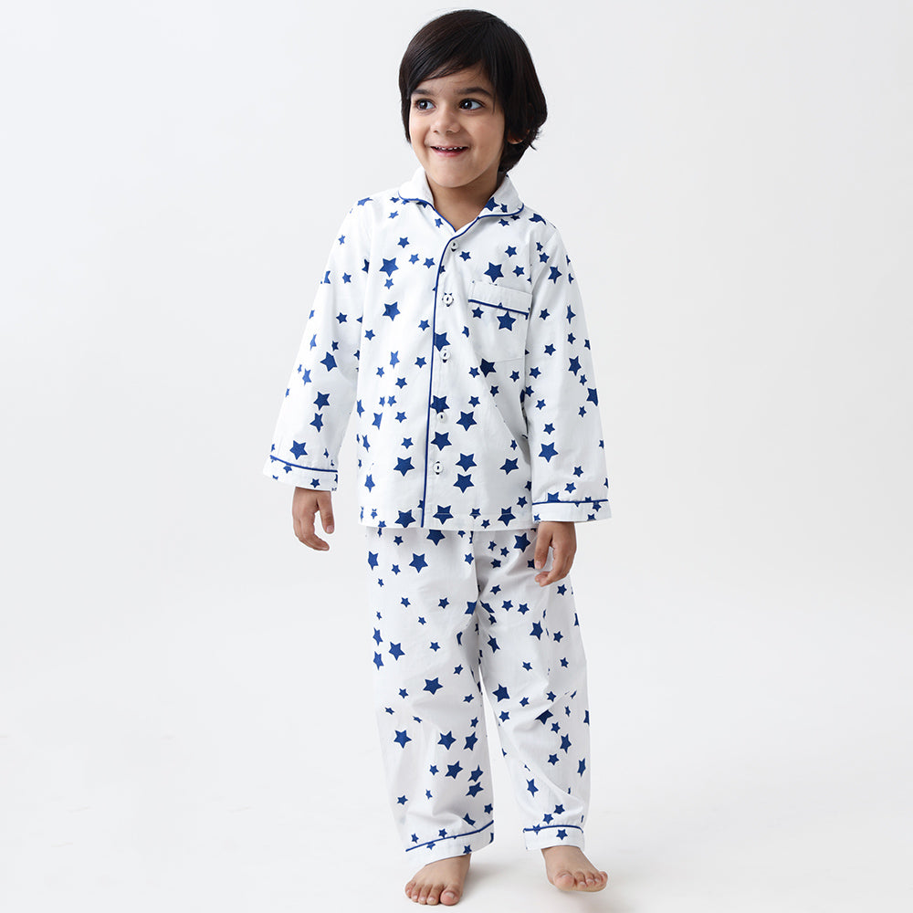 Navy Stars Pajama Set For Kids | Little West Street