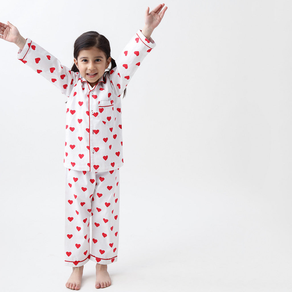 Red Hearts Pajama Set For Kids | littleweststreetglobal